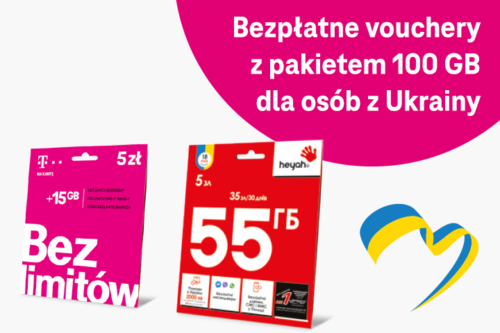 Bezpłatne vouchery z pakietem 100 GB od T-Mobile i Heyah dla osób z Ukrainy - TaniAbonament.pl